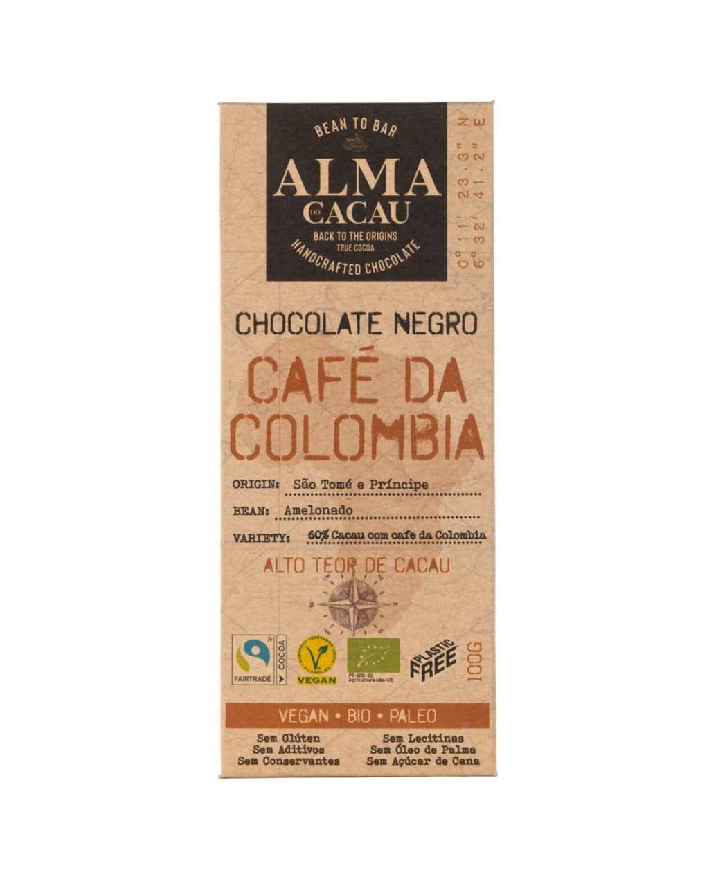 BIO Dark Chocolate 60% Cocoa with Roasted Coffee Alma do Cacau 100g ...